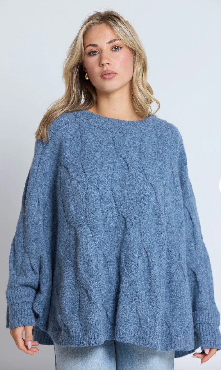 Cable poncho denim - NZ online fashion boutique | Dragonfly Collective – In style with Dragonfly ...